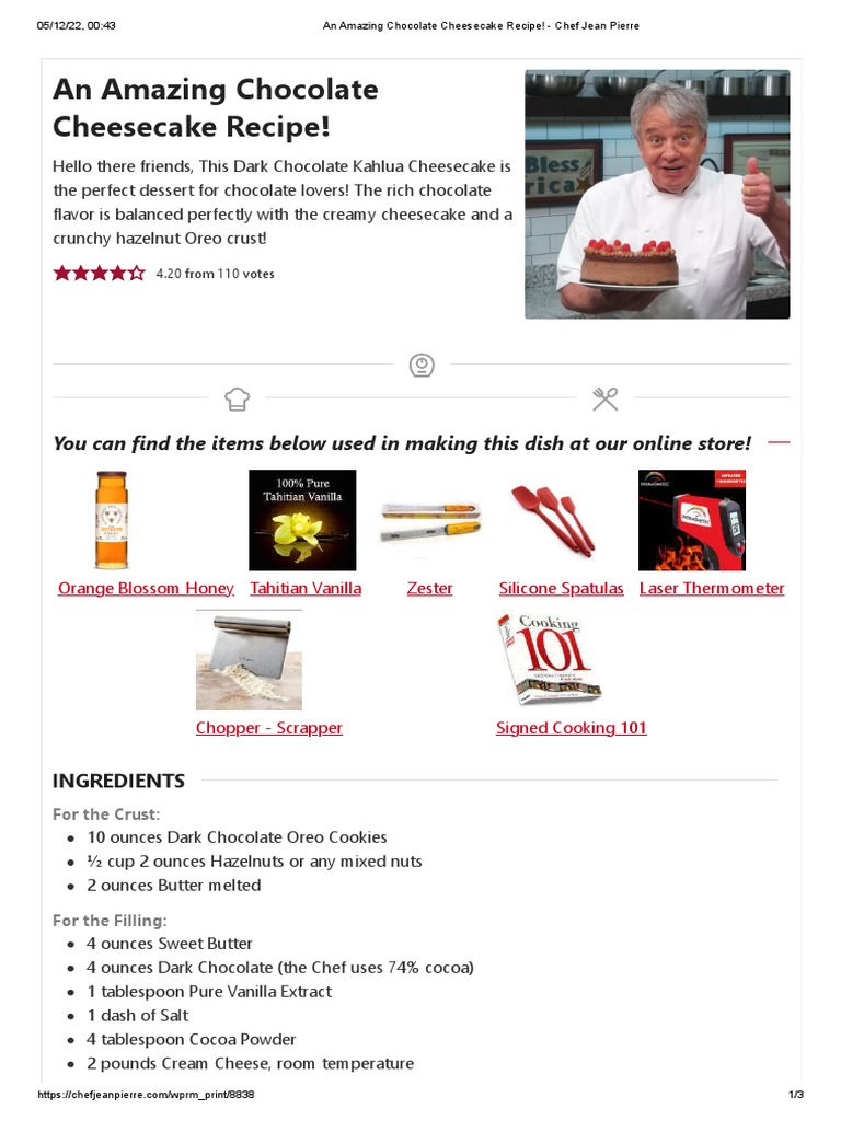 An Amazing Chocolate Cheesecake Recipe! - Chef Jean Pierre | PDF ...
