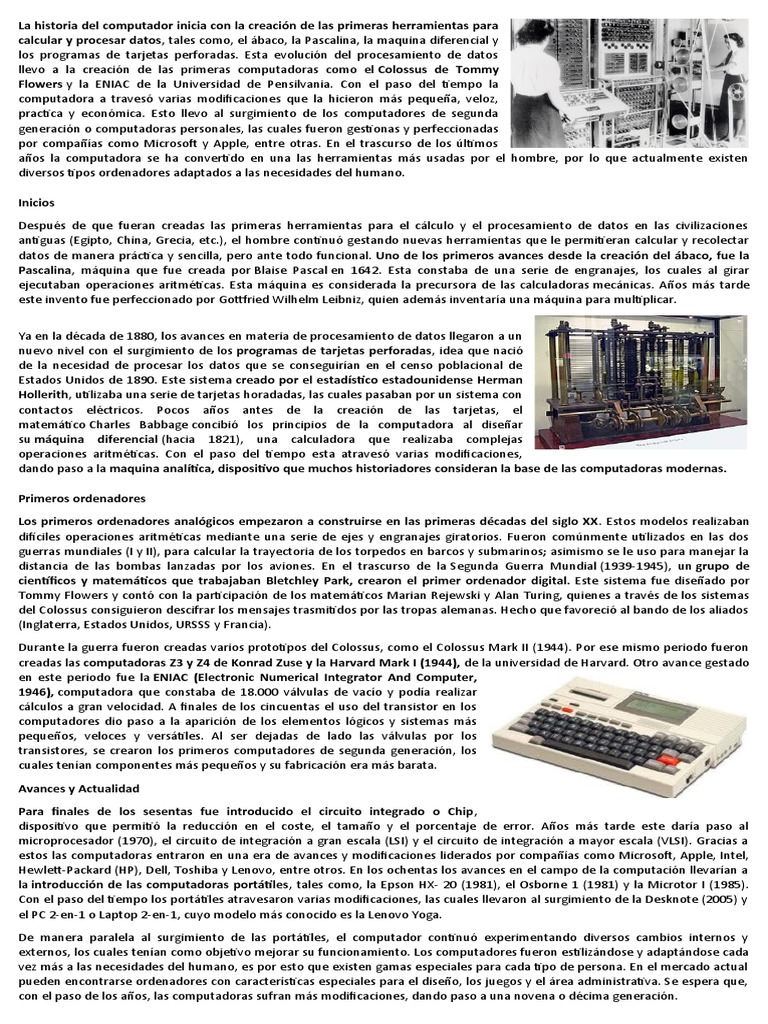 La Historia Del Computador Inicia Con La Creación de Las Primeras ...