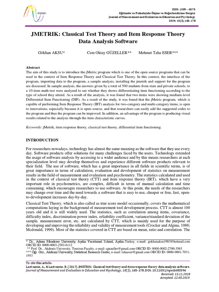 JMETRIK Classical Test Theory and Item R | PDF | Psychometrics | Statistics