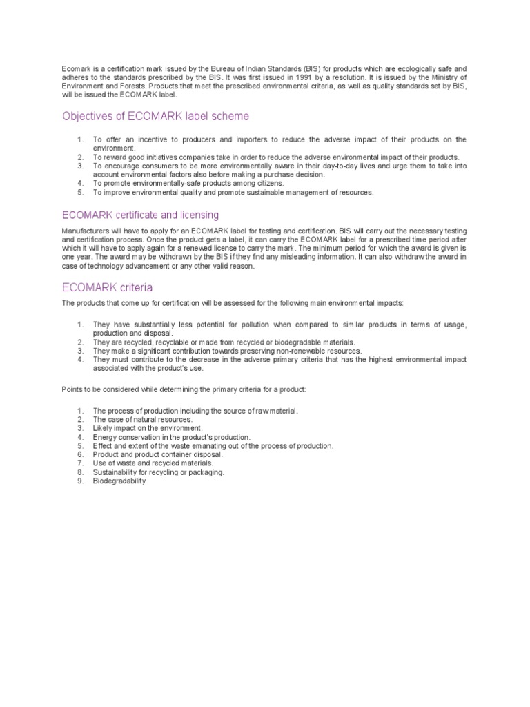 Eco Mark | PDF | Recycling | Sustainability