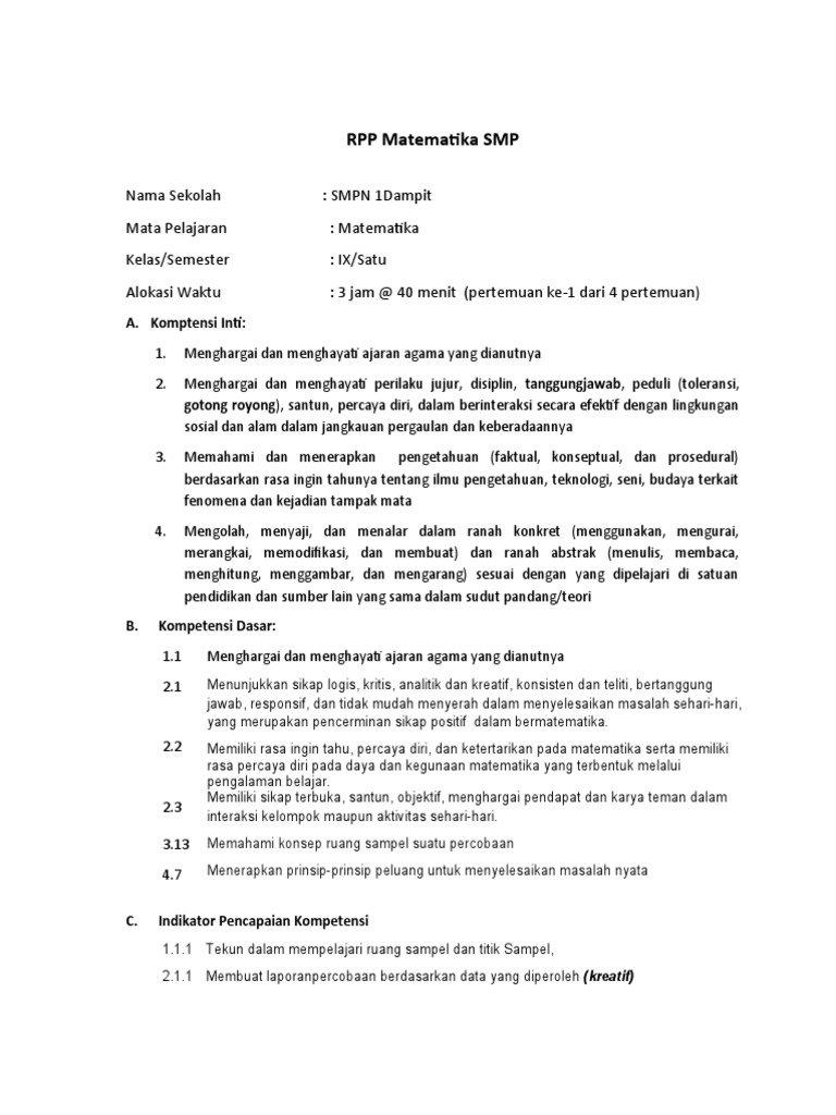 RPP MAT 9 Titik Sampel | PDF