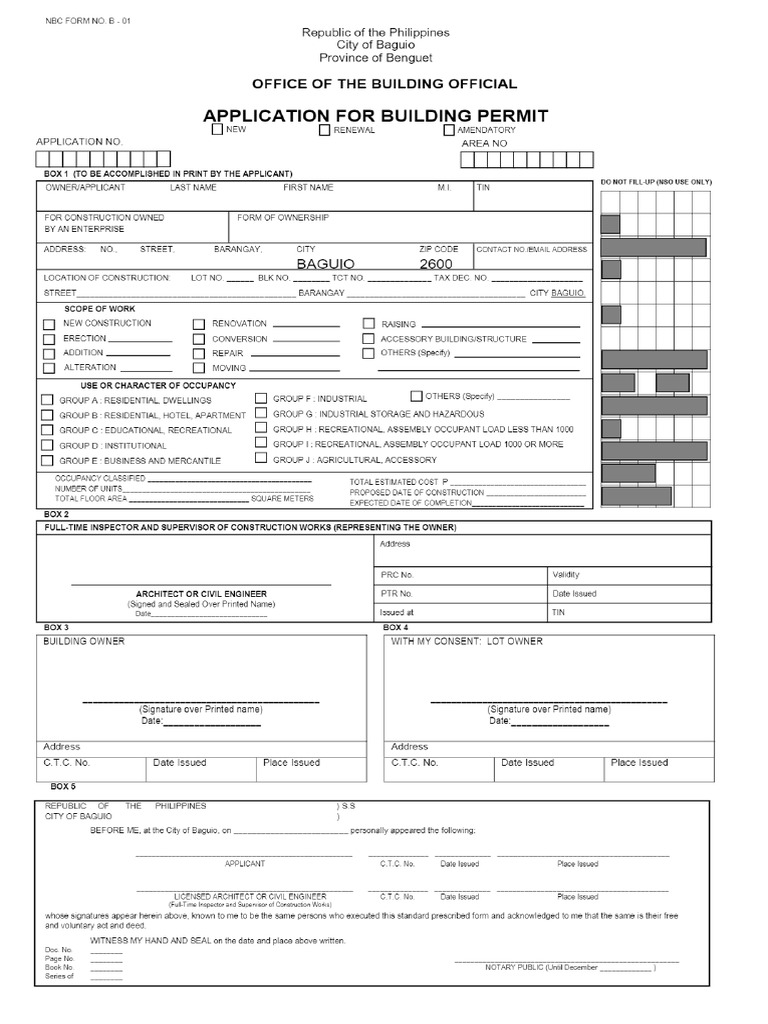 Application For Building Permit (Baguio City) | PDF