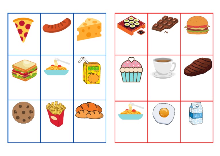 Colorful Food Bingo Template | PDF