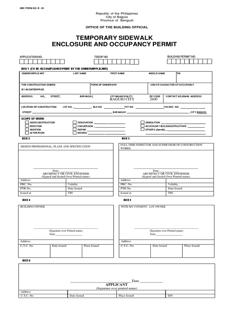 Baguio Temporary Sidewalk Permit Form | PDF | Government | Justice