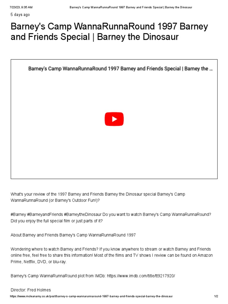 Barney's Camp WannaRunnaRound 1997 Barney and Friends Special - Barney ...