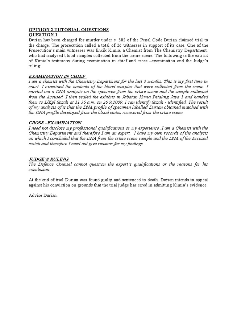 Opinion 2 Tutorial Questions | PDF | Dna Profiling | Witness