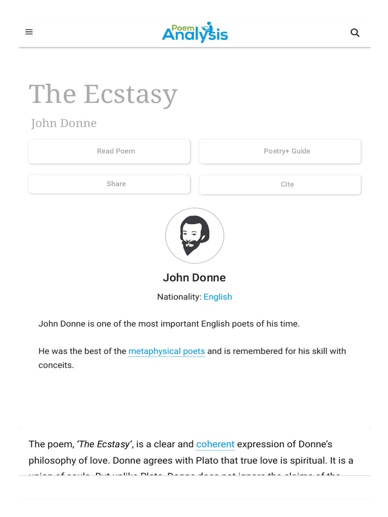 The Ecstasy by John Donne - Poem Analysis | PDF | Soul | Love