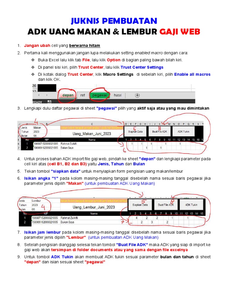 Juknis Pembuatan ADK Uang Makan Dan Lembur-1 | PDF