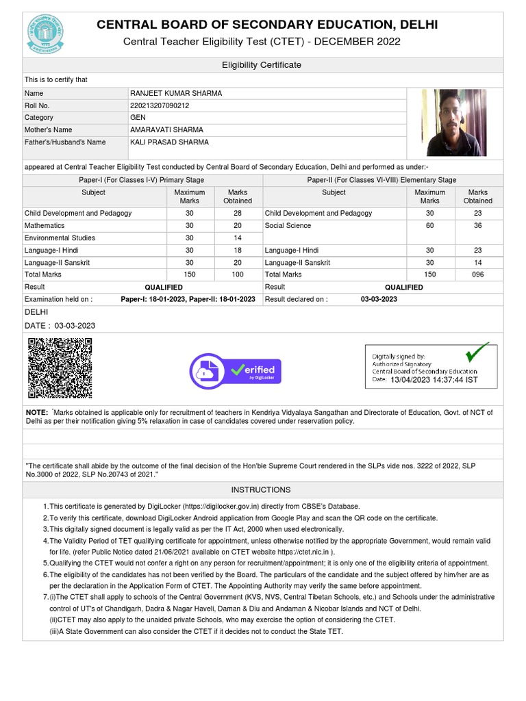 Ctet Result Pdf