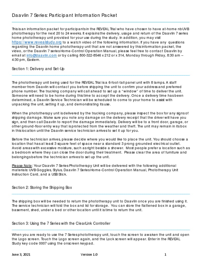 Daavlin 7 S Part Info Packet | PDF