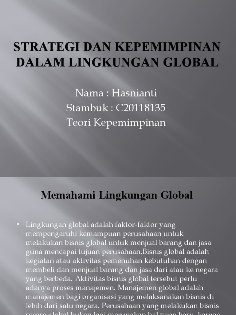 Strategi Dan Kepemimpinan Dalam Lingkungan Global | PDF