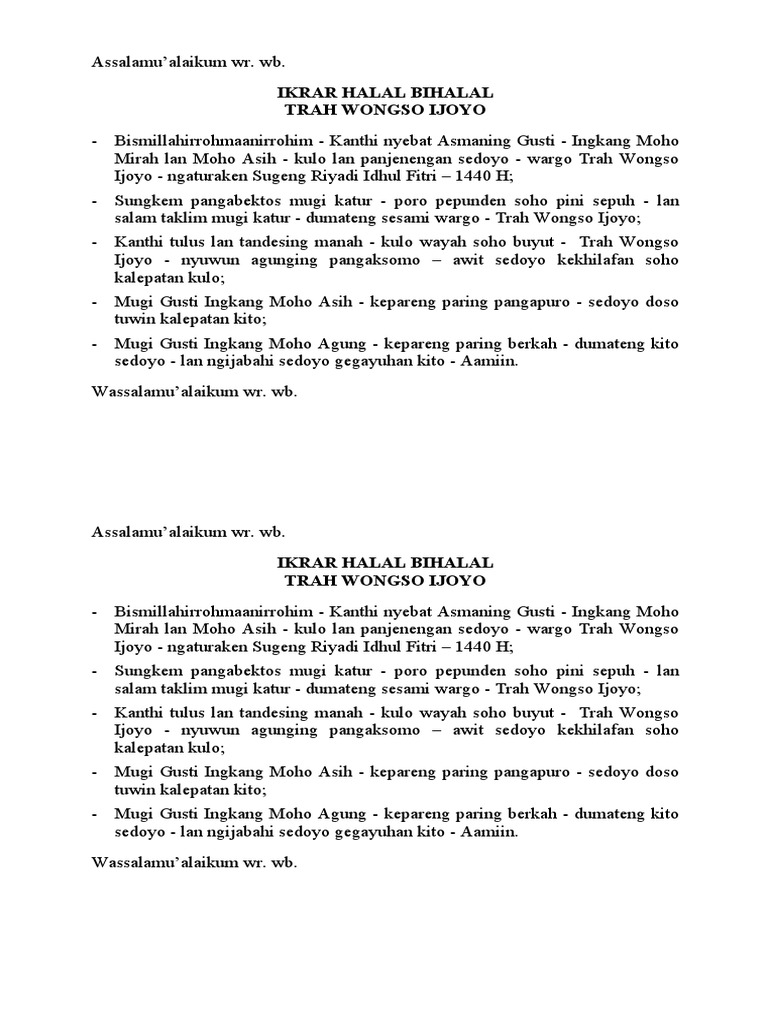Ikrar Syawalan Wongsoijoyo-2019 | PDF