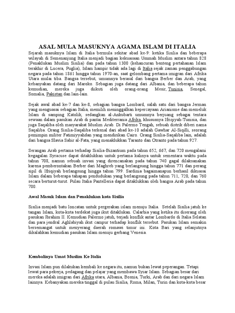Asal Mulas Masuknya Agama Islam Di Italia | PDF