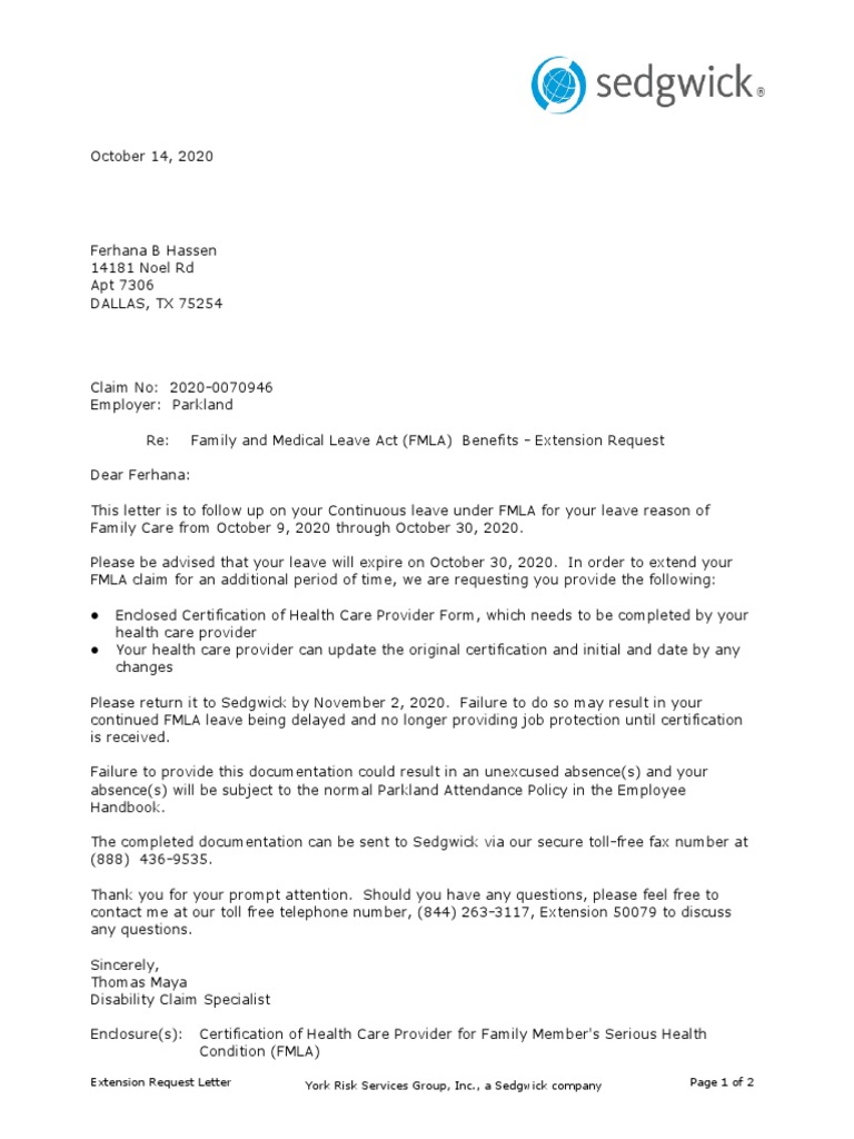 Extension Request Letterpacket | PDF | Family And Medical Leave Act Of ...