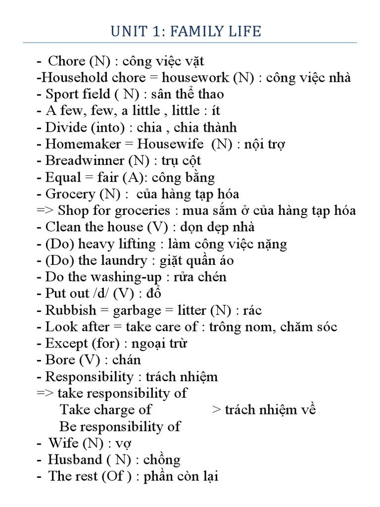 Unit 1 Family Life 1 | PDF