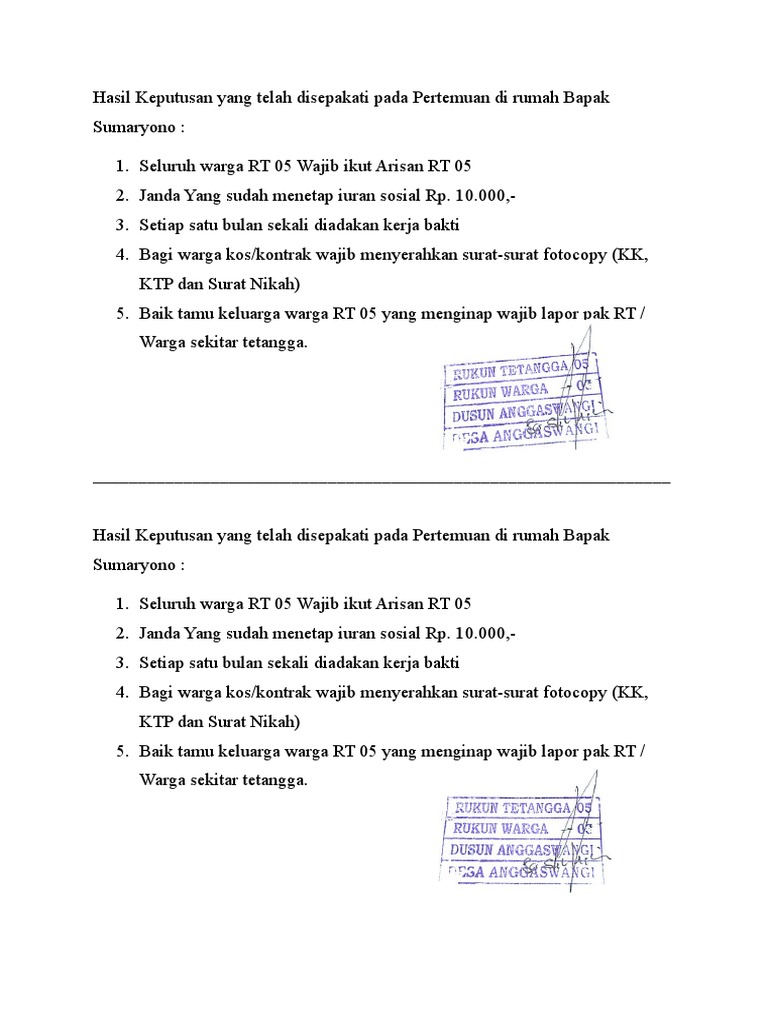 Surat Keputusan Rapat RT | PDF