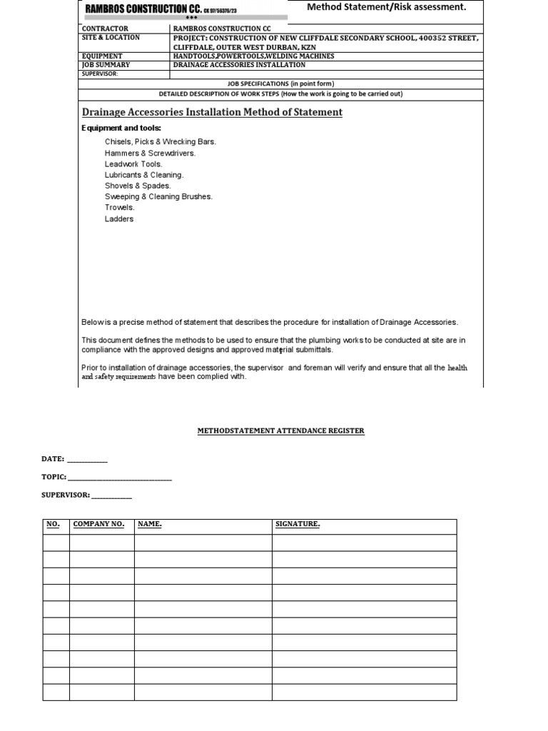 METHOD STATEMENT Drainage | PDF