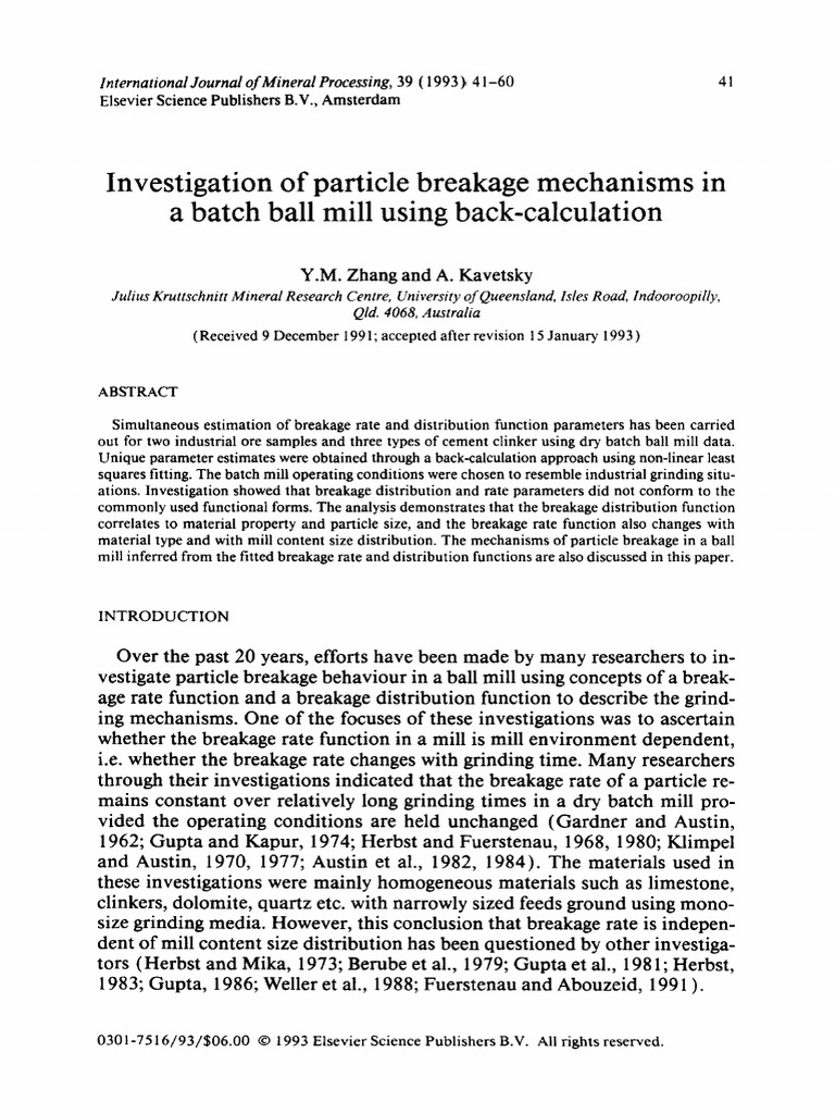 (Novo) Investigation of Particle Breakage Mechanisms in A Batcj Mill Using Back-Calculation ...