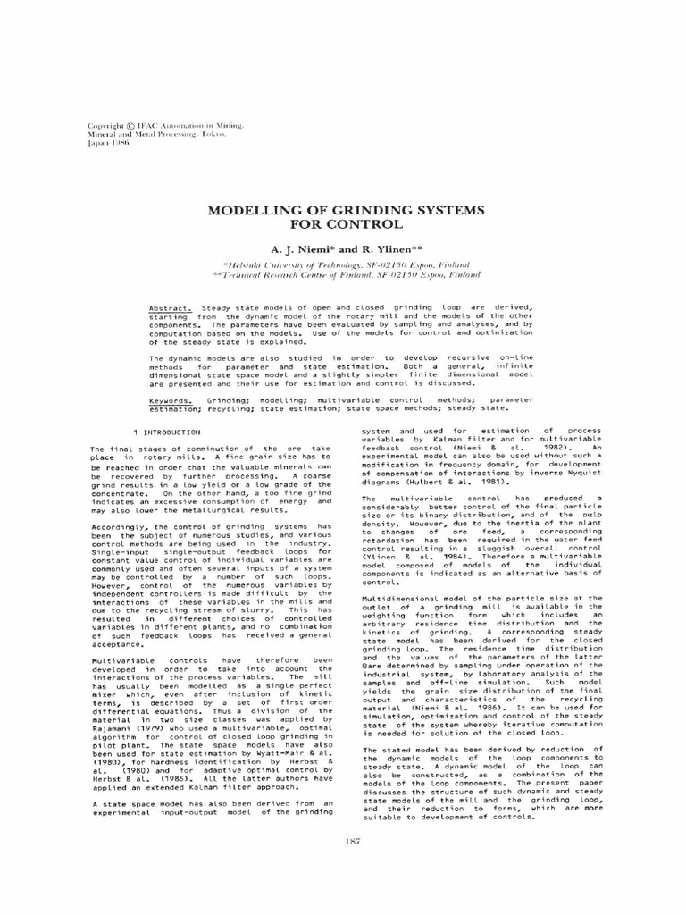 (Novo) MODELLING OF GRINDING SYSTEMS | PDF | Mill (Grinding) | Control Theory