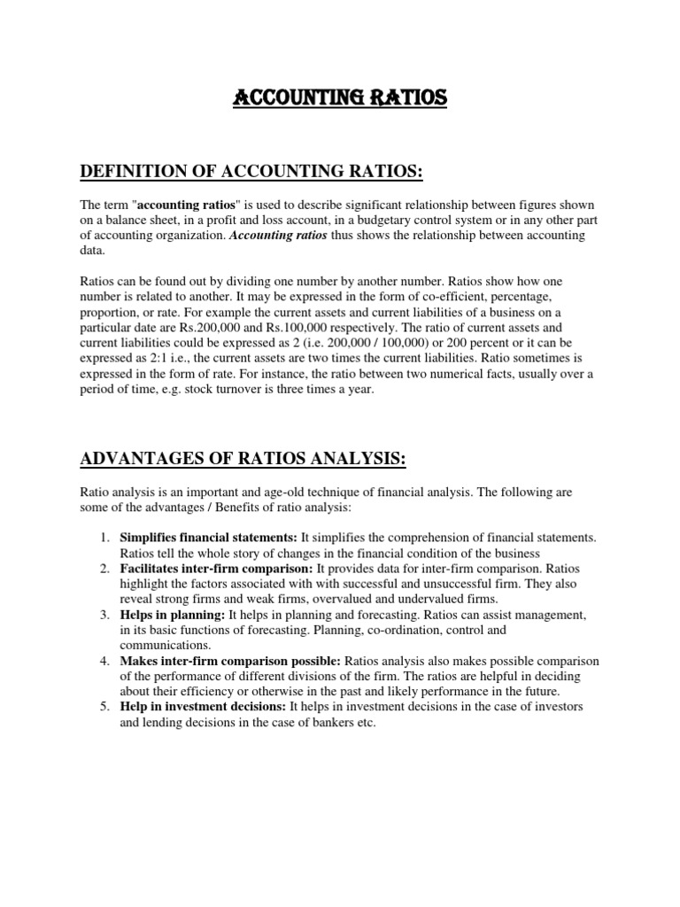 Introduction to Accounting Ratios | PDF | Financial Capital | Leverage ...