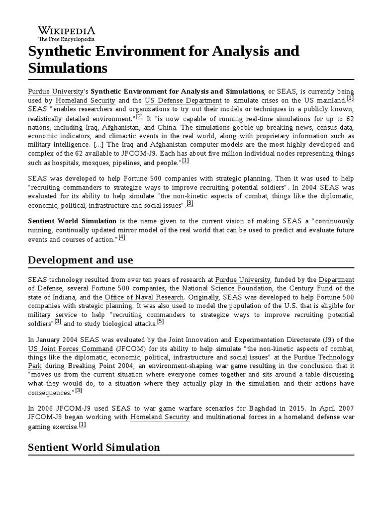 Synthetic Environment For Analysis and Simulations | PDF | Cybernetics ...