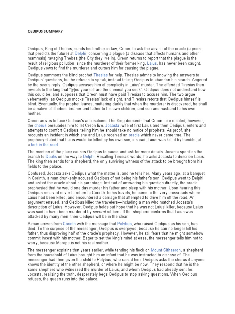 Oedipus Summary | PDF | Oedipus | Mythology Of Central Greece