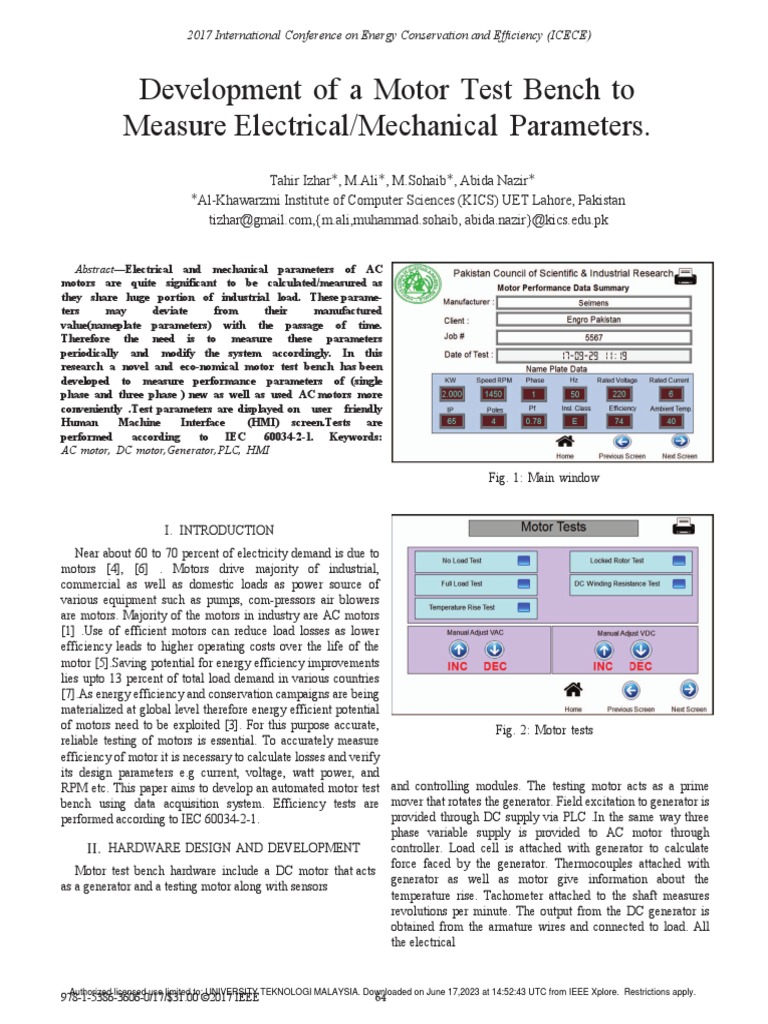 Development of A Motor Test Bench To Measure Electrical Mechanical ...