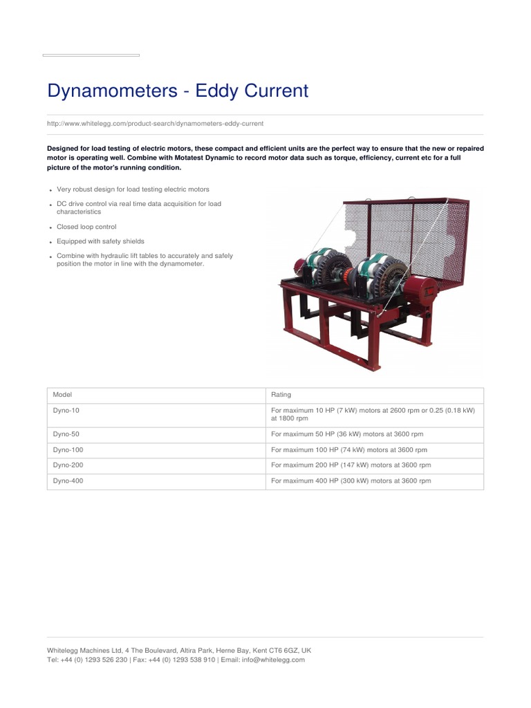 Whitelegg Dynamometers - Eddy Current | PDF