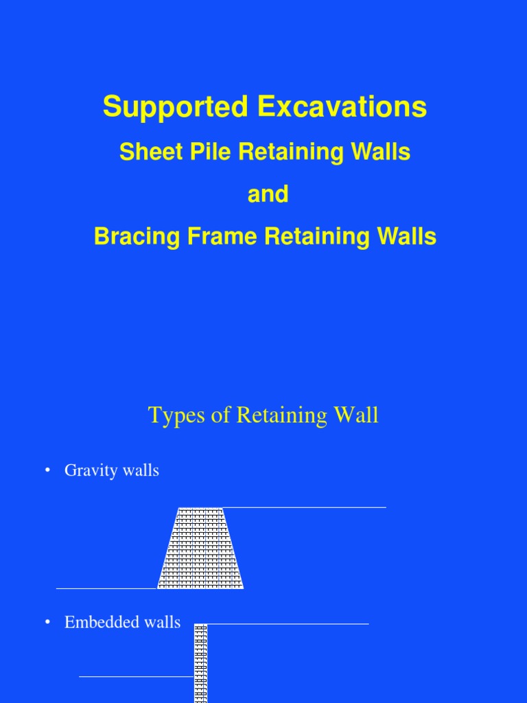 Supported Excavations: Sheet Pile Retaining Walls and Bracing Frame ...