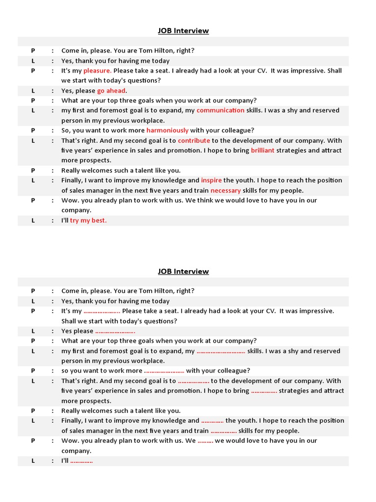 Job Interview Goals and Aspirations | PDF