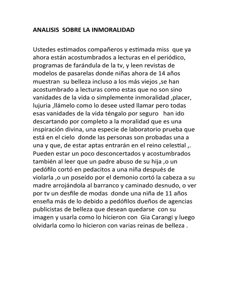 Analisis Sobre La Inmoralidad | PDF | Satán | Moralidad