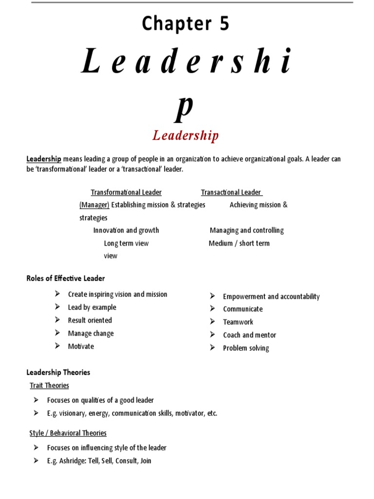 5 Chp 5 Leadership Pdf Leadership Bribery