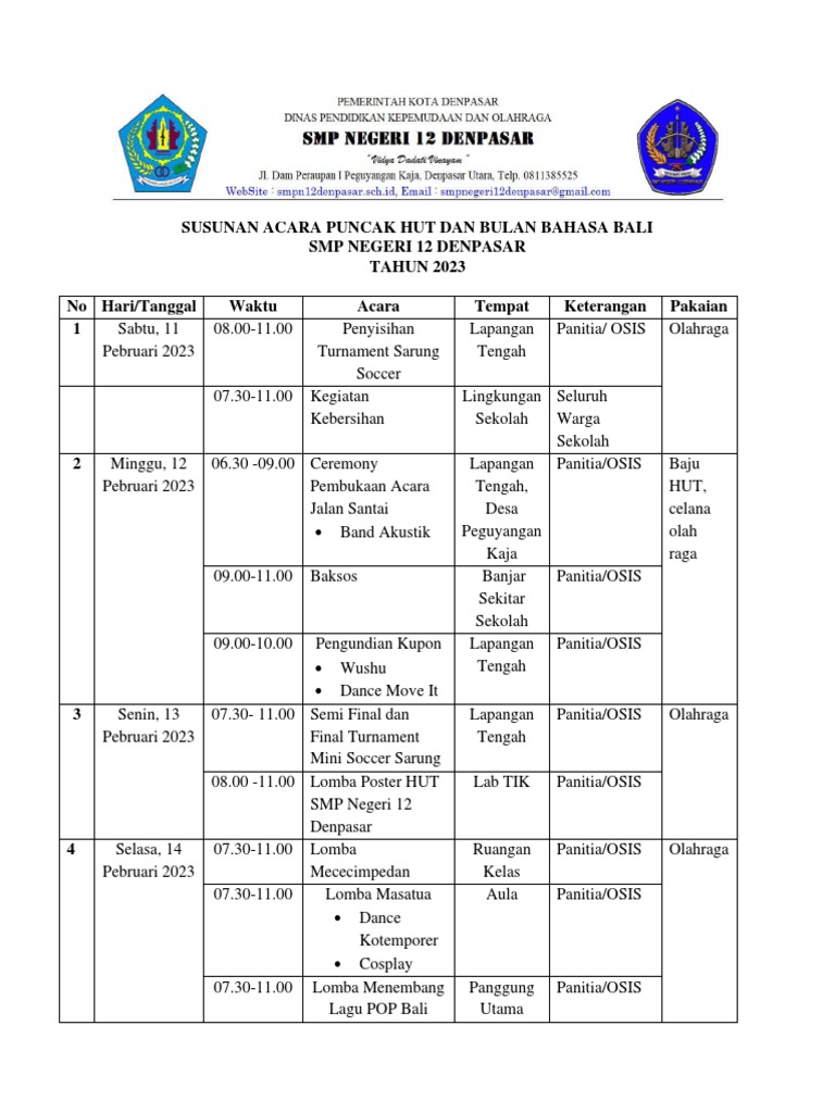 SUSUNAN ACARA HUT | PDF