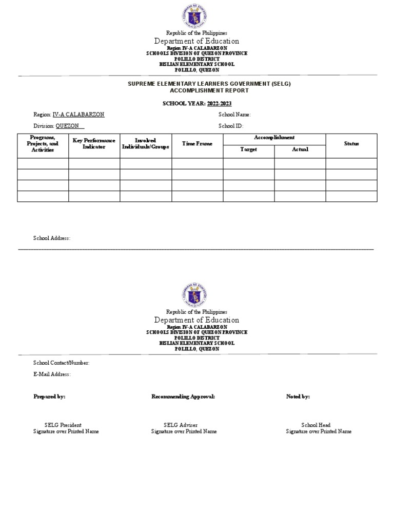 SELG Accomplishment Report 2022-2023 | PDF | Government