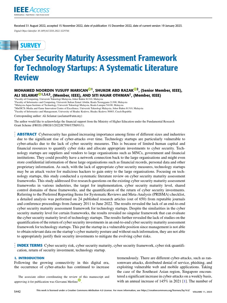 Cyber Security Maturity Assessment Framework For Technology Startups A Systematic Literature ...