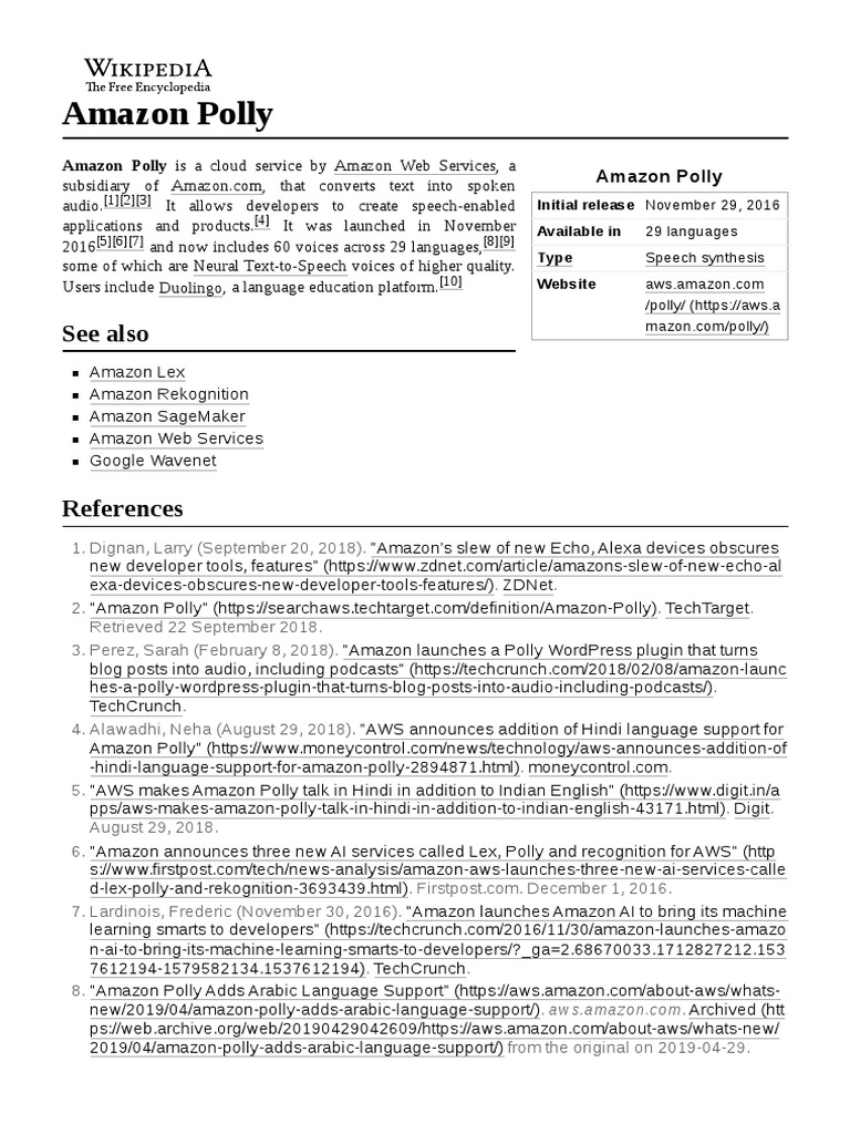 Amazon Polly | PDF | Amazon Echo | World Wide Web