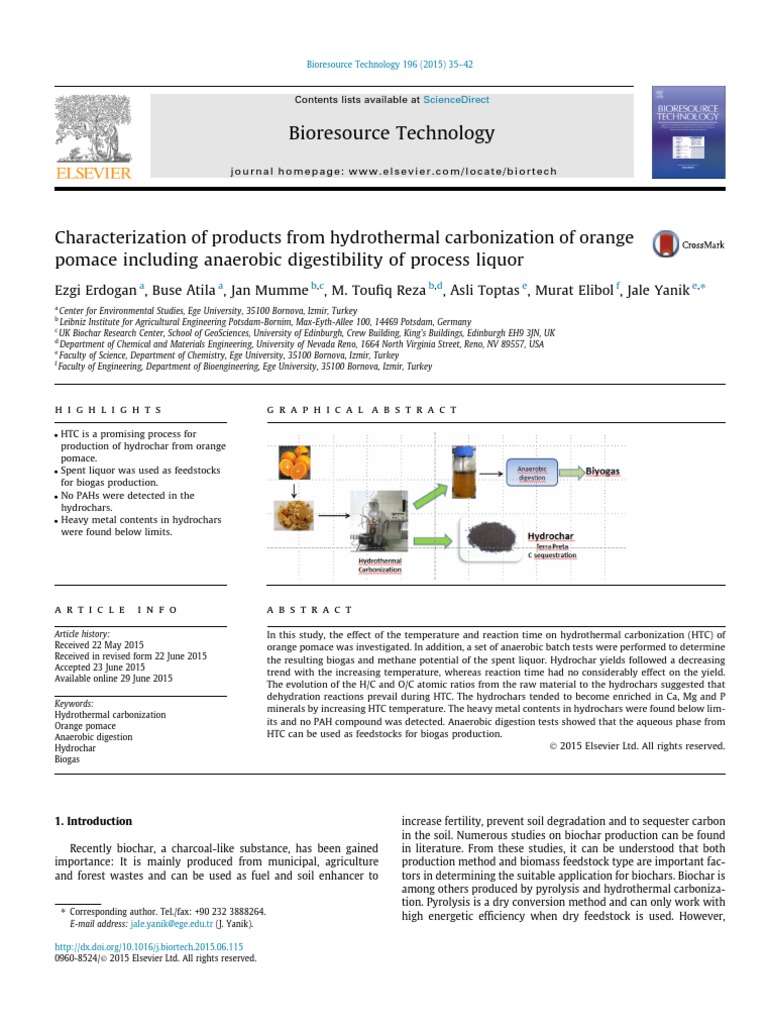Hydrothermal Carbonization of Orange Pomace | PDF | Anaerobic Digestion ...