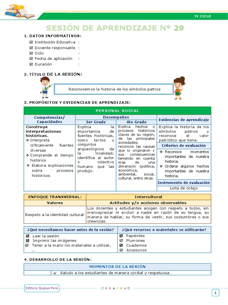 1.- Sesiones de aprendizaje - EDA V Semana 4 - Editora Quipus Perú (2) (2) | PDF | Evaluación ...