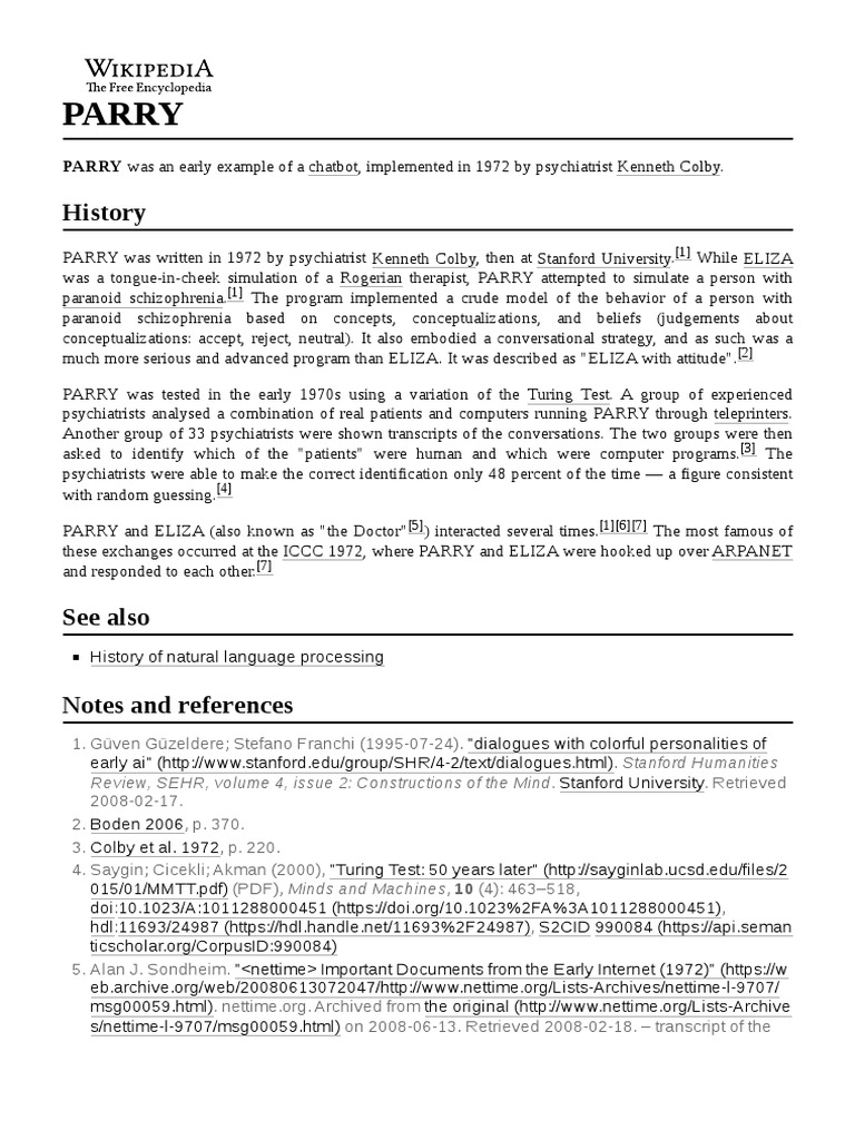PARRY | PDF | Computer Science | Artificial Intelligence
