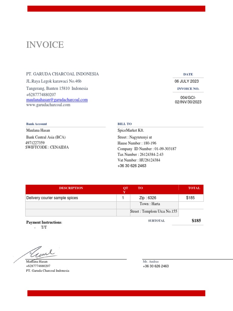 Invoice Sample Spices | PDF
