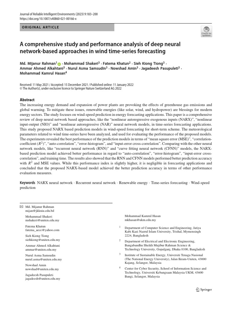 A Comprehensive Study and Performance Analysis of Deep Neural Network-Based Approaches in Wind ...