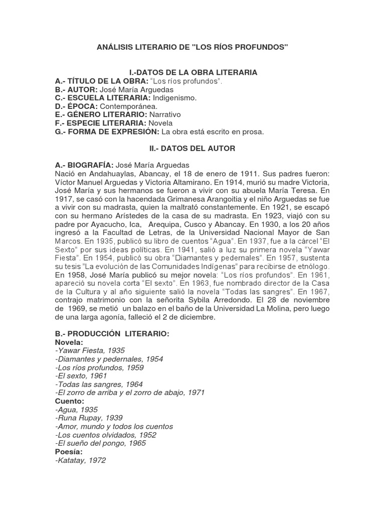 Análisis Literario de Los Rios Profundos | PDF