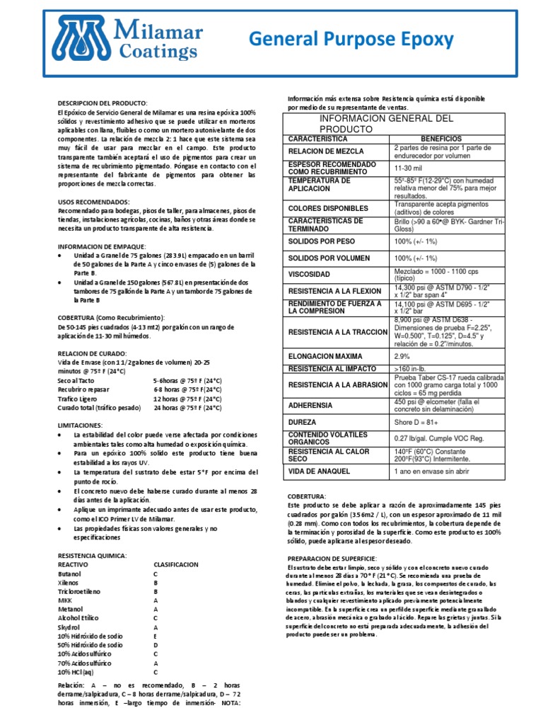 Milamar General Purpose Epoxy SP | PDF | Epoxy | Hormigón