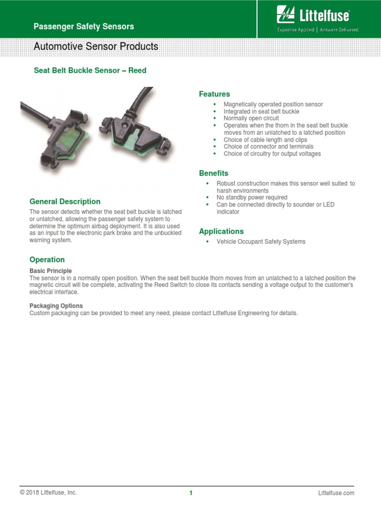 Littelfuse Sensor Automotive Seat Belt Reed Datasheet | Download Free ...