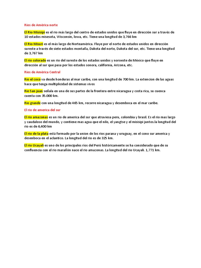 Principales Ríos de América del Norte | PDF