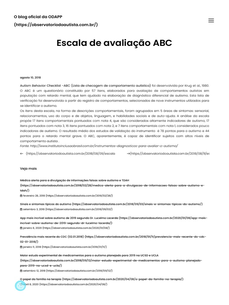 Escala de Avaliação ABC - Observatório Do Autista | PDF | Espectro do ...