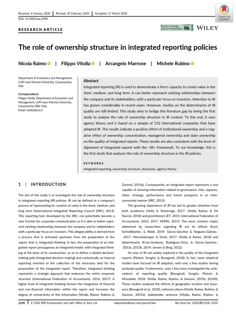 The Role of Ownership Structure in Integrated Reporting Policies | PDF ...