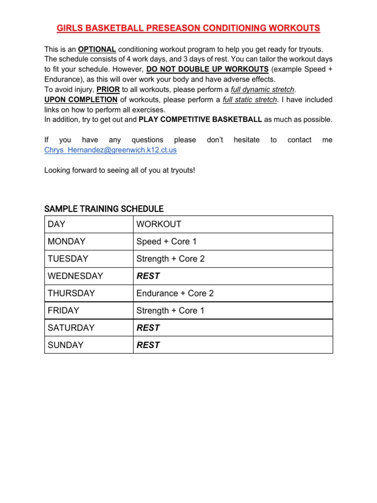 Basic Preseason Conditioning Work Out | PDF | Sports | Determinants Of ...