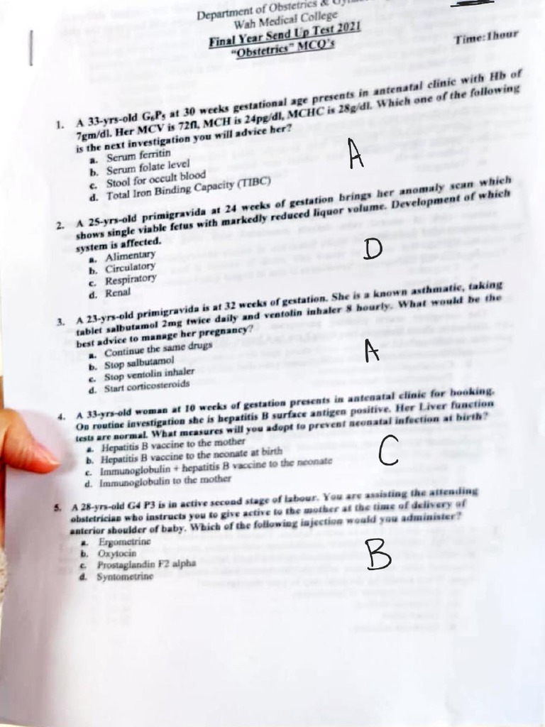 WMC Obstetrics MCQs | PDF