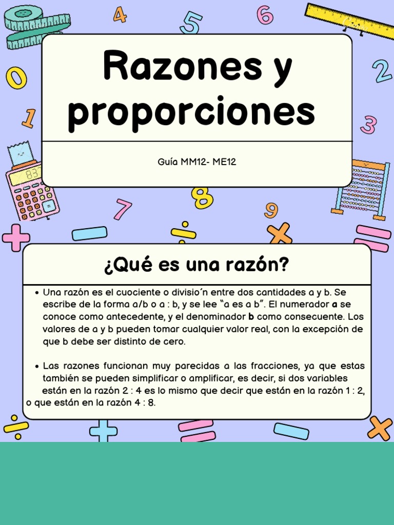 Hoja De Trabajo Sobre Proporciones Y Razones Geométricas Hoja De
